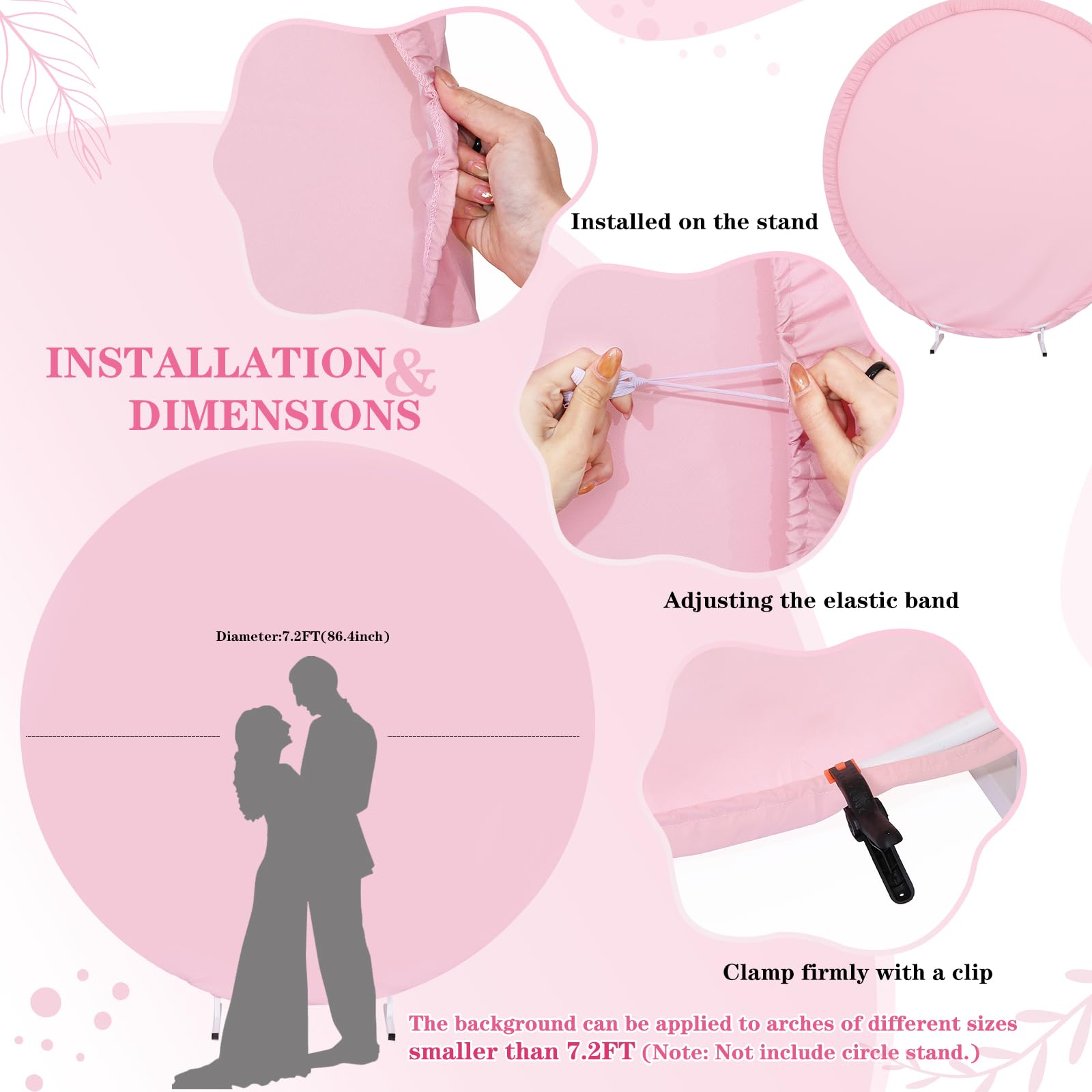 Round Backdrop Cover 7.2x7.2ft Pink Circle Photography Background for Wedding Girl Birthday Decorations
