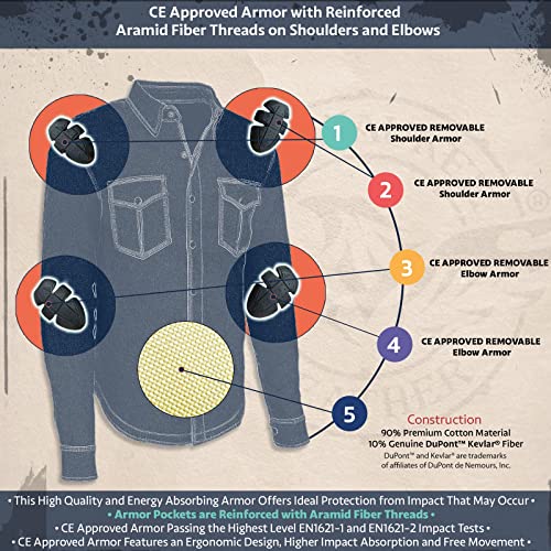 Milwaukee Leather MPM1630 Men's Plaid Flannel Biker Shirt with CE Approved Armor - Reinforced w/Aramid Fibers - Large Grey