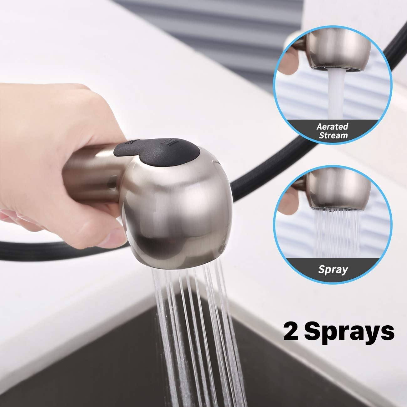 Utility Sink Faucet, Laundry Room Faucet with Pull Out Sprayer, Laundry Tub ABS Plastic Faucet, 4 Inch Centerset 3 Holes Installation Non-Metallic, Brushed Nickel