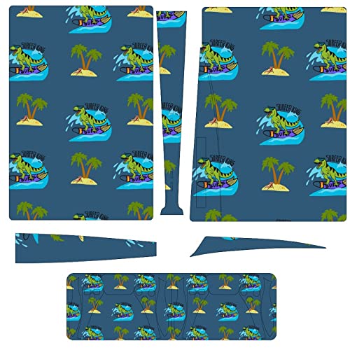 T Rex on Surfboard Full Protective Skin Cover Design Wrap Decal Sticker Compatible with PS5 Disk Version Console and Controller