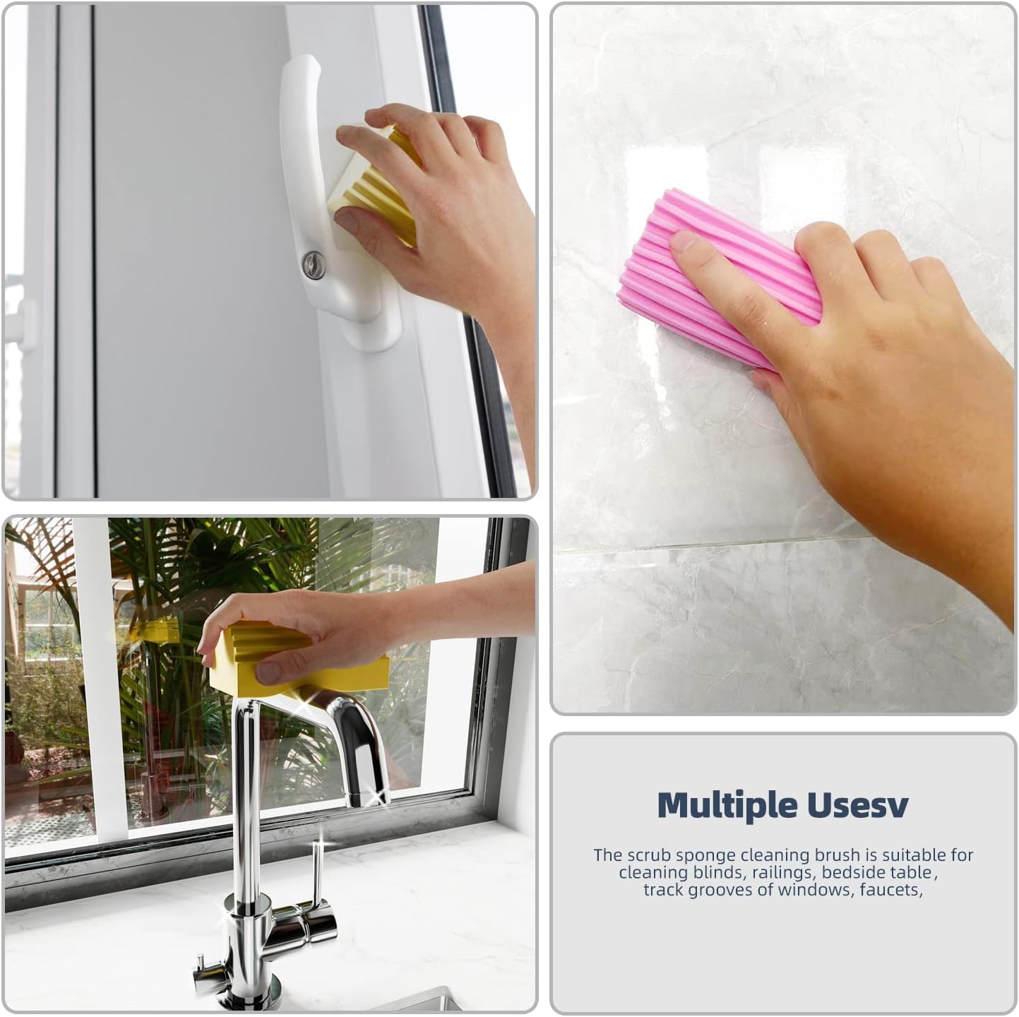 Mistgre 4-Pack Reusable Damp Clean Duster Sponge, Sponge Cleaning Brush Damp Clean Dust Sponge,Cleaning Tool for Baseboards, Ceiling Fan, Glass, Vents, Blinds Duster (4gray), 4x1.4x1