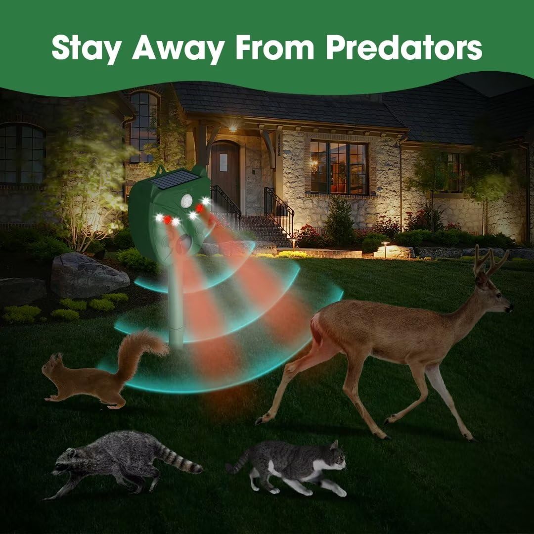 Okutani Solar Animal Repeller Outdoor 5 Modes Ultrasonic Animal Repeller with Motion Sensor and Flashing Light
