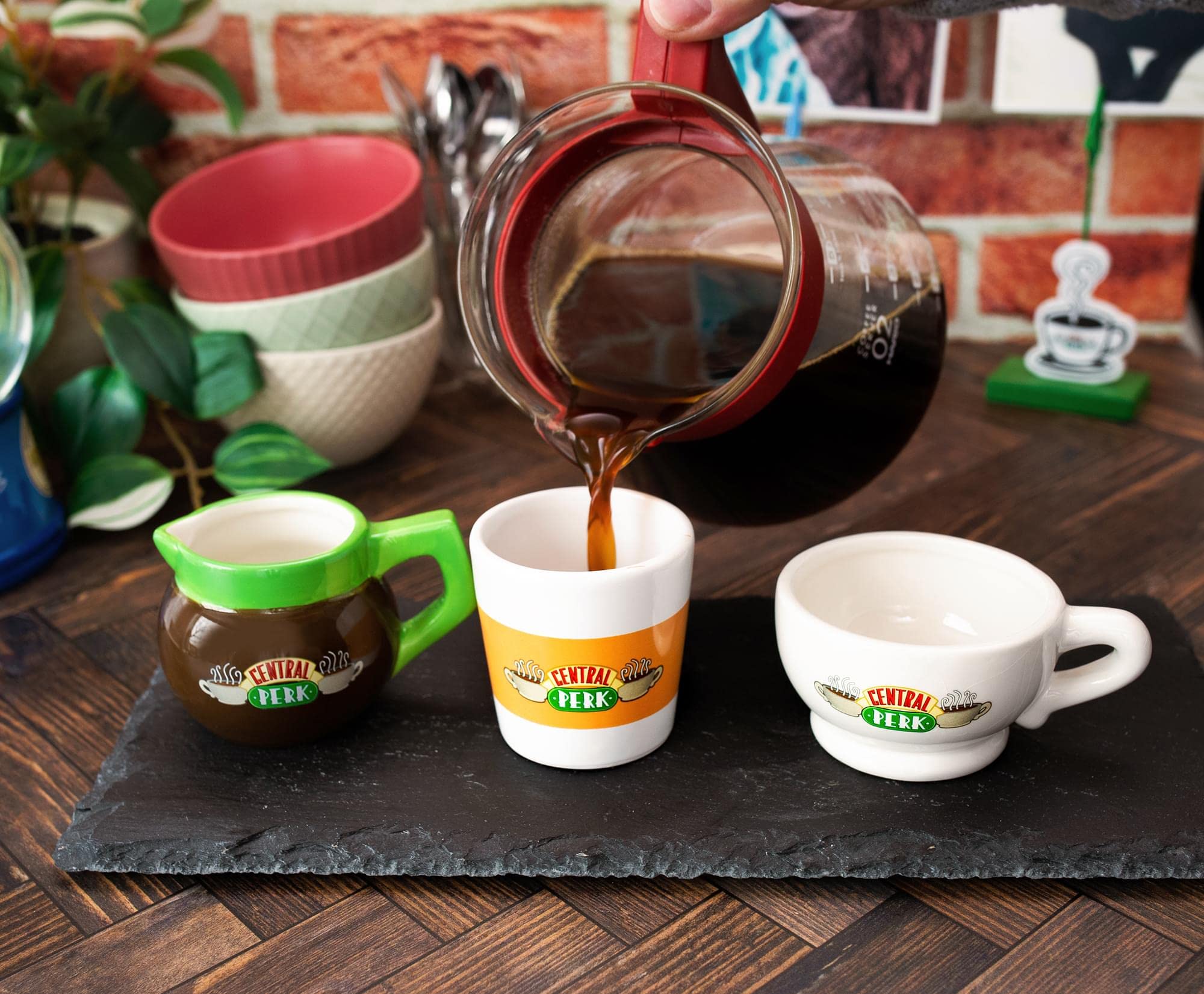 Silver Buffalo Friends Central Perk Logo 3pc Ceramic 3D Sculpted Mini Cup Set, Perfect as a Sugar, Cream, or Milk set, 3.5 Ounces