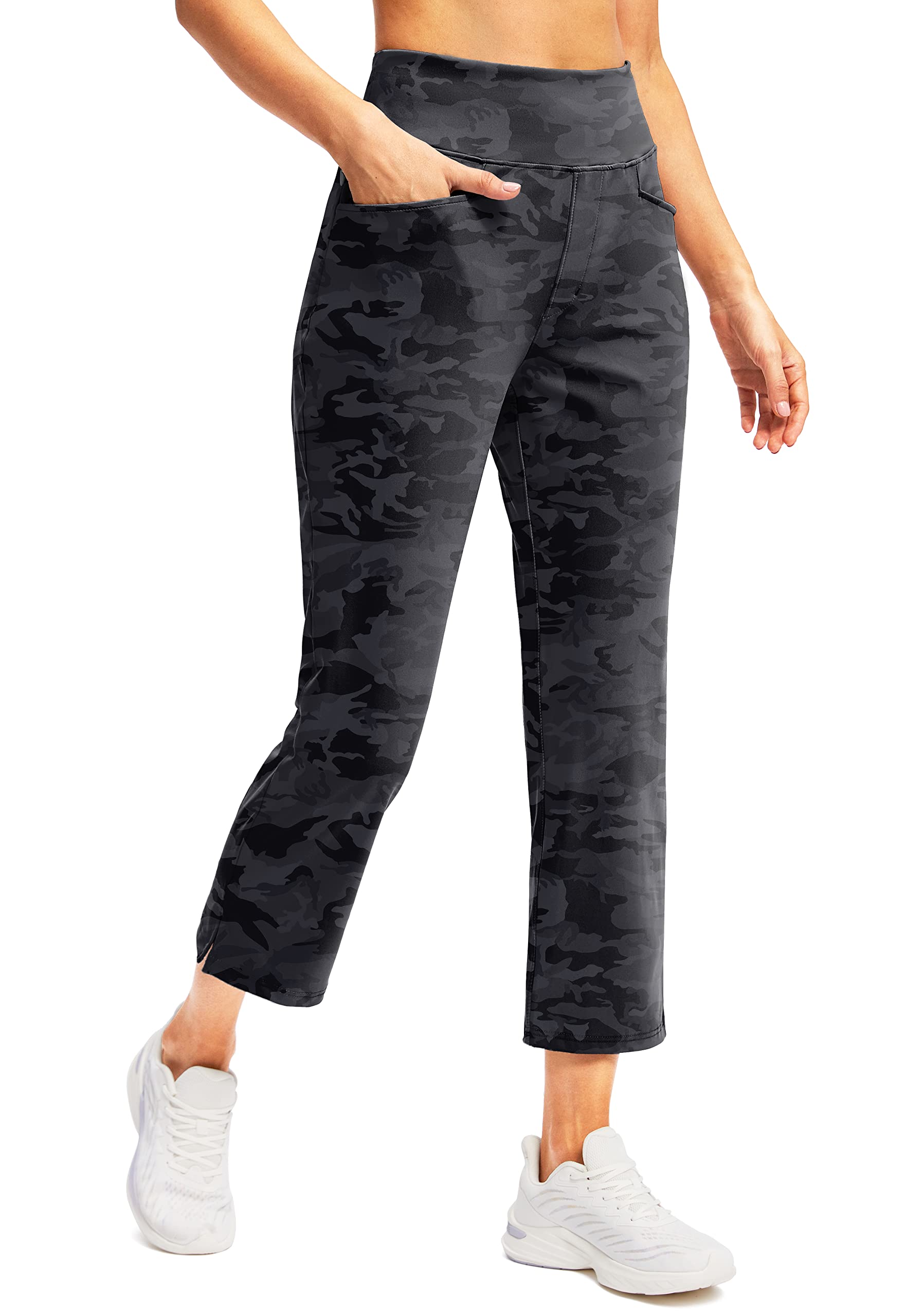 Soothfeel Women's Golf Pants with 5 Pockets High Waisted Stretch Sweatpants Travel Athletic Work Ankle Pants for Women (Grey Camo, L)