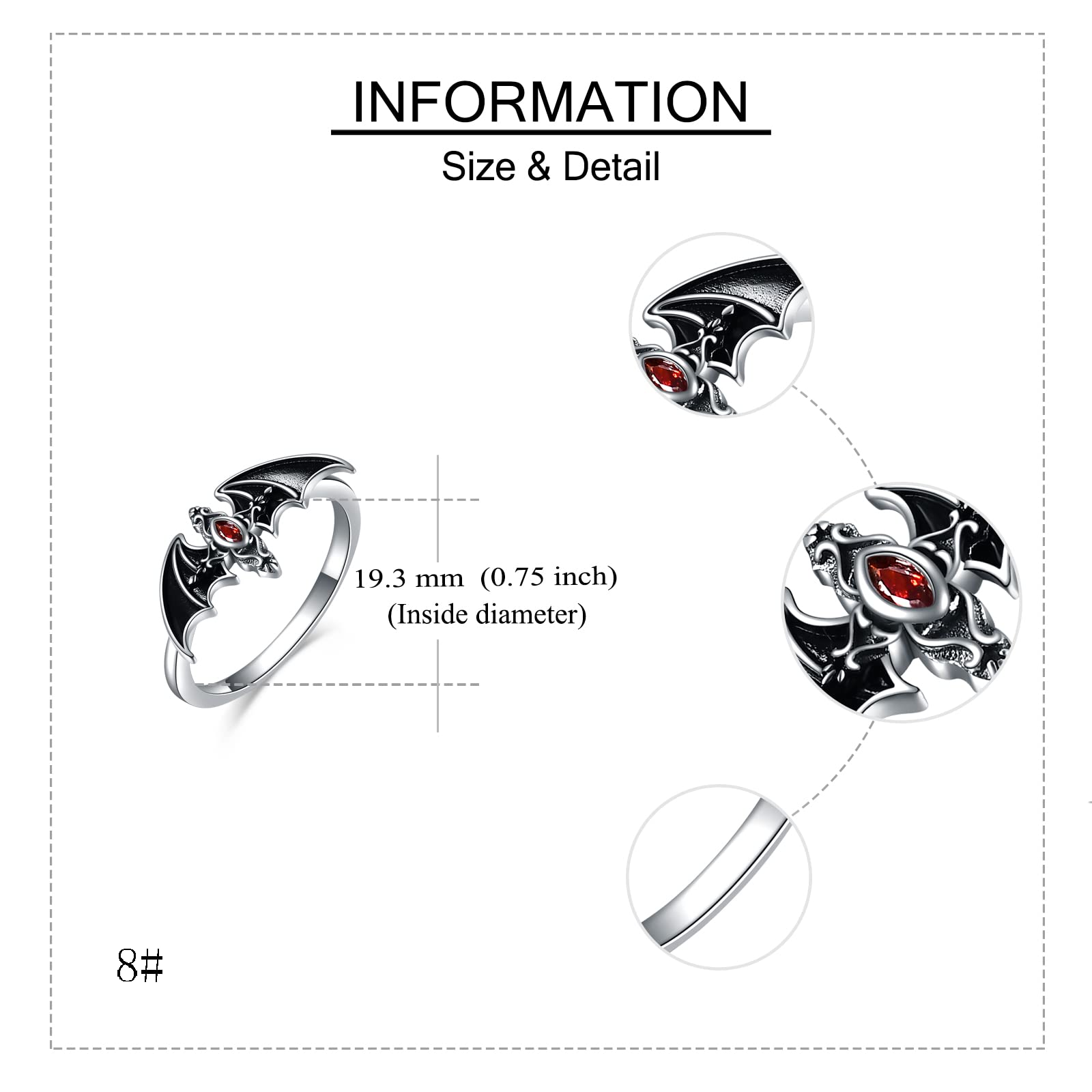 SHEAISRS Bat Ring Sterling Silver Goth rings Jewelry Cute Animal Ring Gift for Women Girlfriend 7 (7)