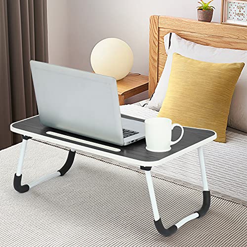 Micozy Bed Desk Laptop Table with Drawer Cup Holder Stand Groove Handle, 23.6 Inch Portable Lightweight Bed Table Tray Lap Desk for Working, Studying, Eating, Blue/Black Desk