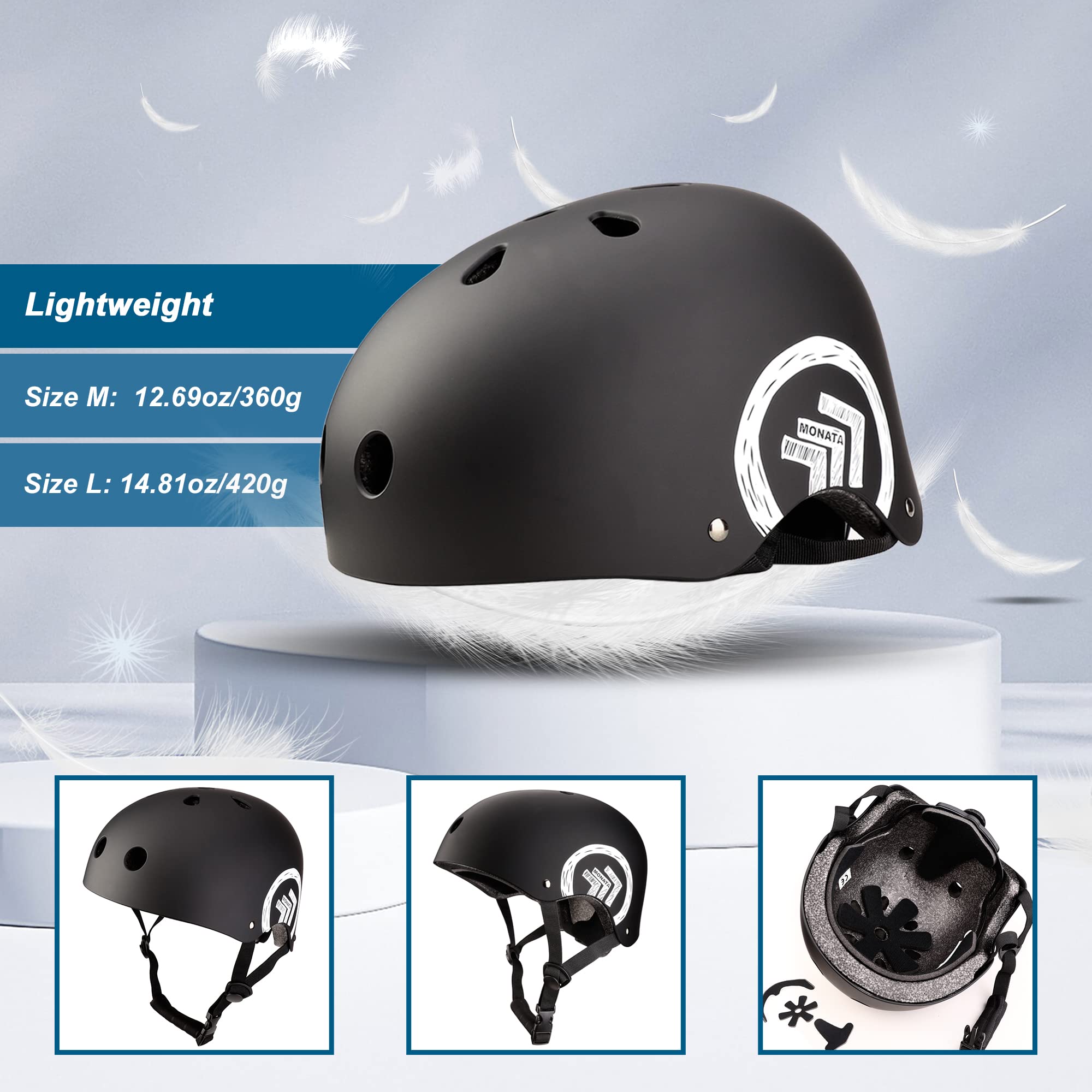 MONATA Skateboard Bike Helmet, Skate Scooter Helmet for Youth Adults Teens, Multisport Roller Skating Skateboarding Cycling Scooter Longboarding Rollerblading