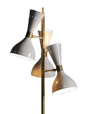 Modern & Stylish Italian Marble Base Modern Mid Century Brass Floor Lamp 3 White Diabolo Stilnovo Style with Intricate Detailing (E-12 USA)