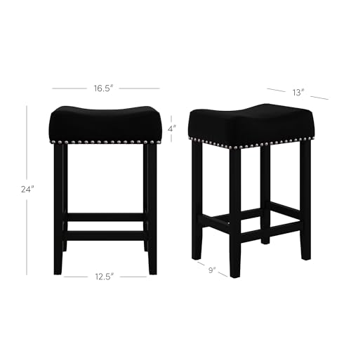 Nathan James Hylie Nailhead Wood Pub-Height Kitchen Counter Bar Stool, 24", Black