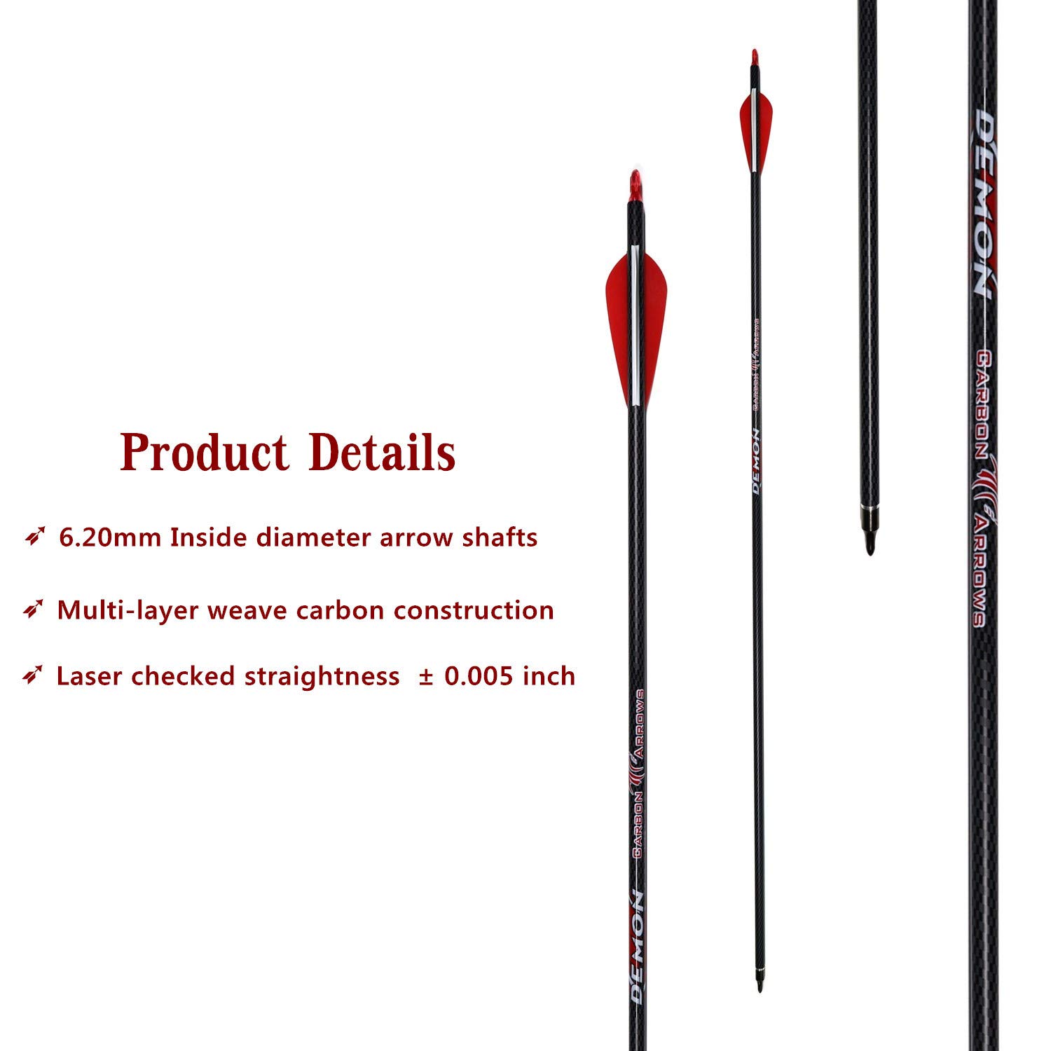 MS JUMPPER Archery Carbon Arrows Hunting Shafts 400 Spine with Plastic Vanes and Field Points for Compound Recurve Bow (Pack of 6) (28 Inch Arrows)