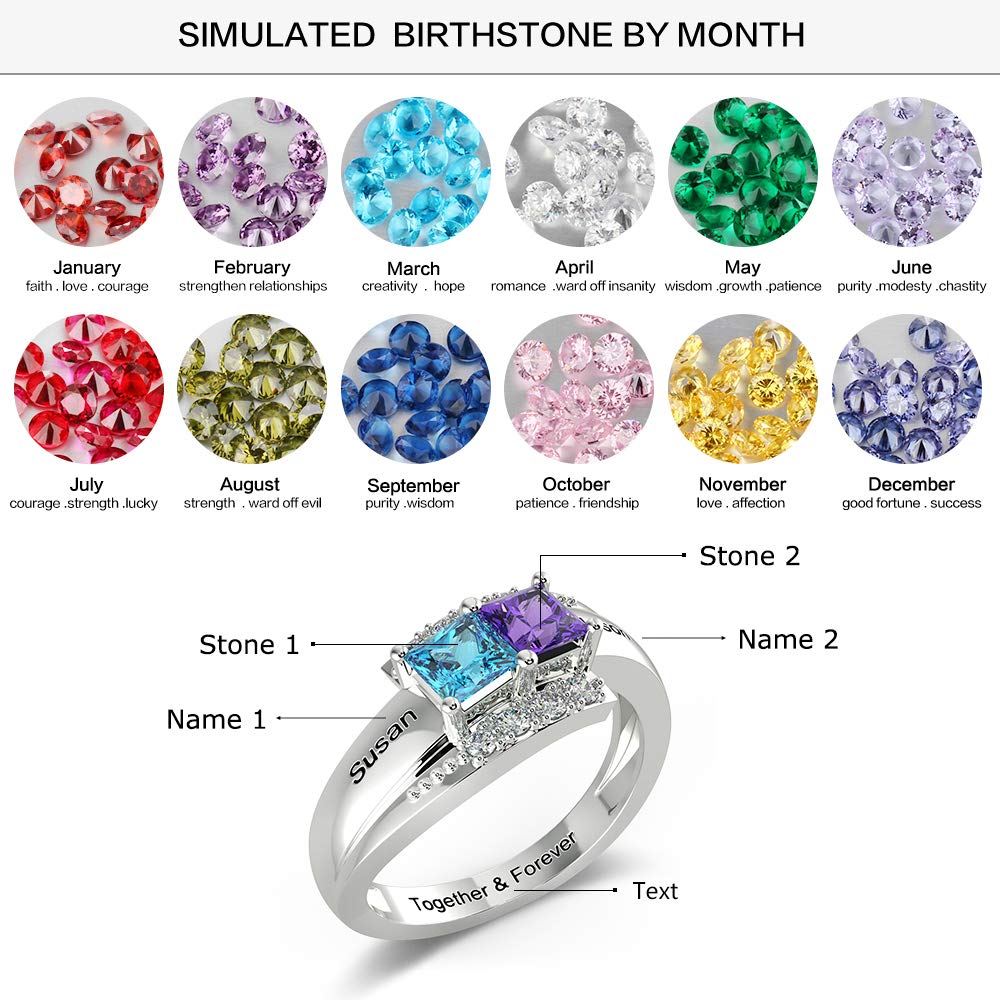 Personalized Mothers Ring with 2 Simulated Birthstones Engraved Names Promise Rings for Her Women Custom Jewelry (7)