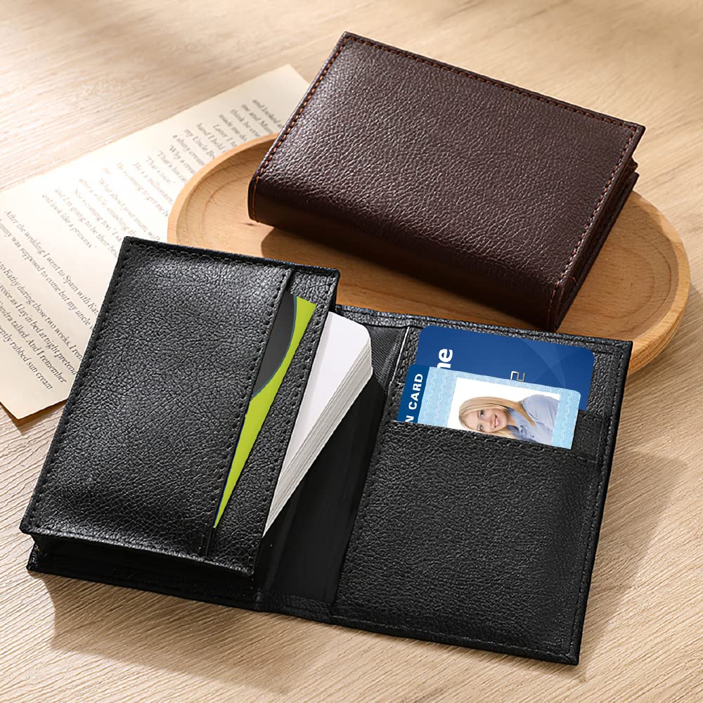 Olanpei 2 Pack Leather Business Card Holder for Men Women, Large Space for 40 Business Cards Wallet Credit Card Holder (Black/Brown)