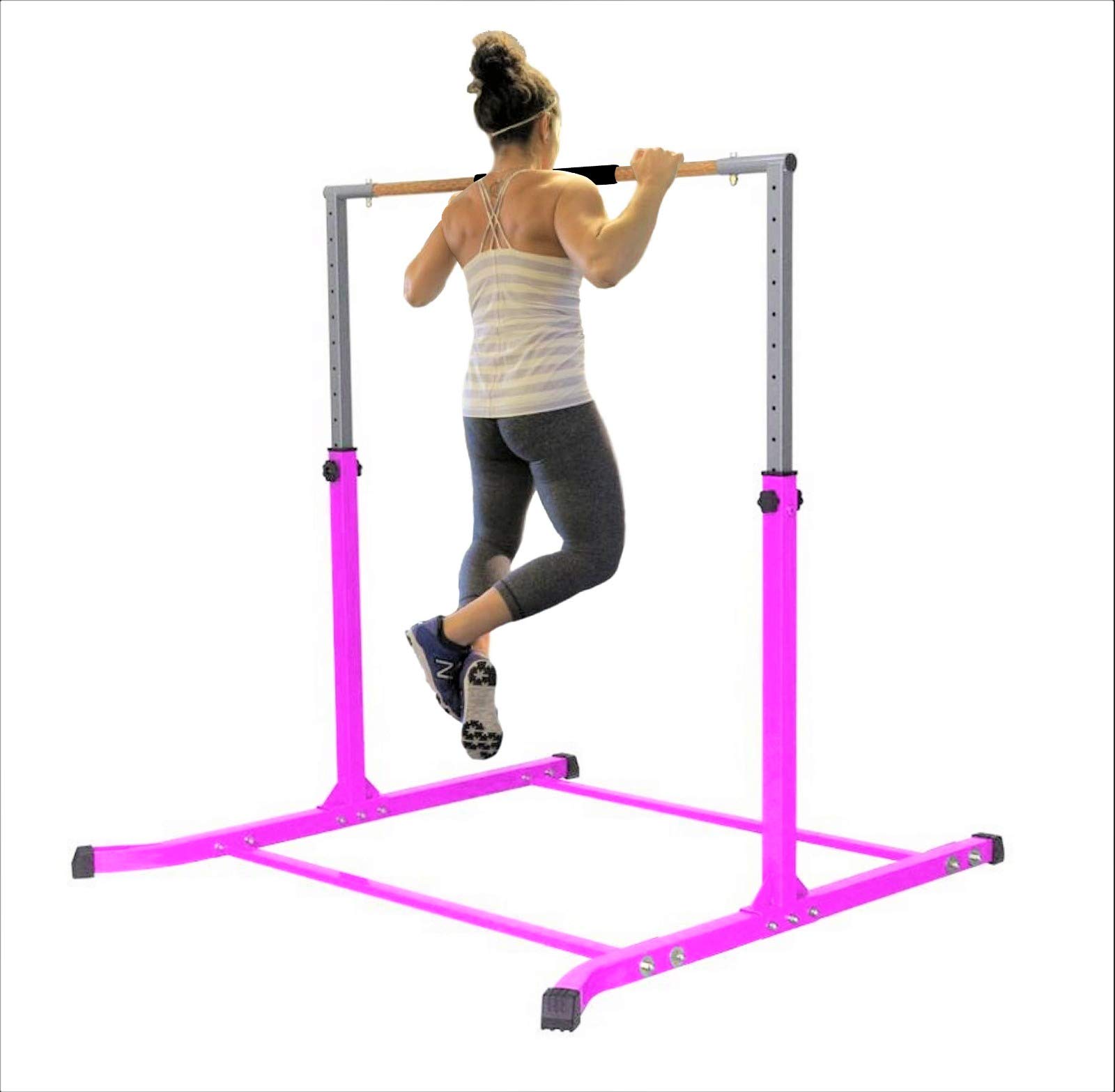 Pro-Gymnastics Expandable Gymnastics Kip Bar Horizontal Bar Junior Gymnastic Training High Bar Asymmetric Bar 13 Level Height Adjustable 3 to 5 FT Cushioned Bar & Curved Legs (Pink)