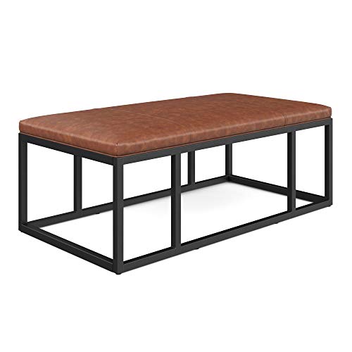 Nathan James Doxa Modern Industrial Coffee Table Wood in with Metal Rectangle Frame, Bench, Warm Brown