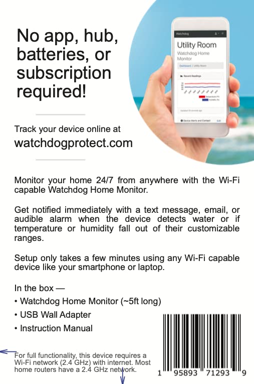 Watchdog Home Monitor - Water, Temperature, Humidity, and Power Outage Alarm Sensor with WiFi