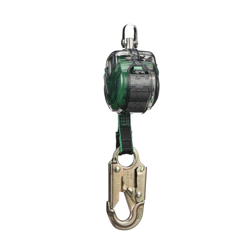 MSA 63011-00B V-TEC Mini Personal Fall Limiter - 6' (1.8m), Single-Leg, 36C Snaphook Anchorage Connection, Steel Carabiner Harness Connection, Retractable Web Lanyard