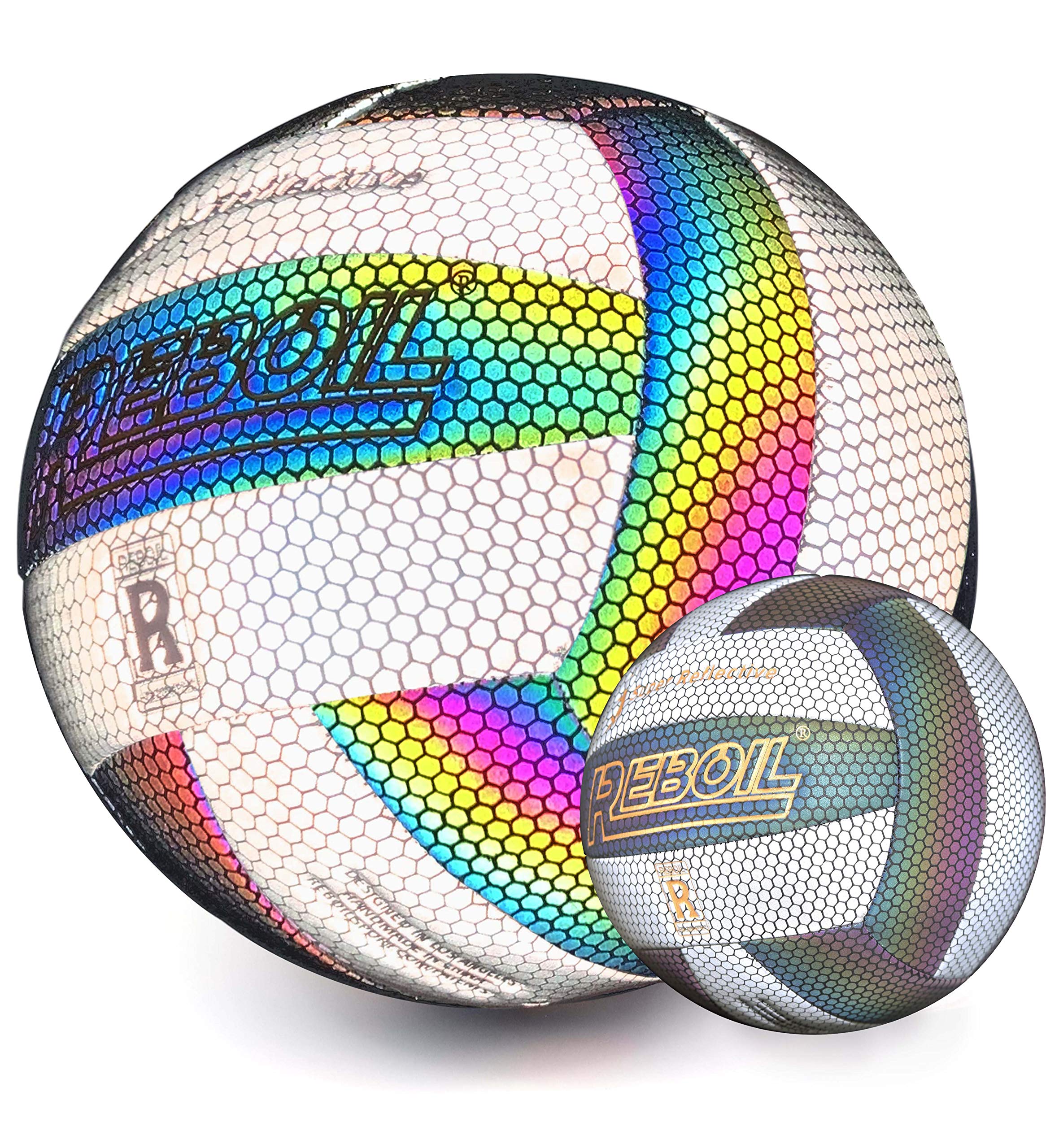 REBOIL Holographic Glowing Reflective Volleyball ā Waterproof Indoor/Outdoor Volleyball for Pool, Beach. Composite Leather, Official Size 5 Toys for Kids Boys and Girls Play Night Game