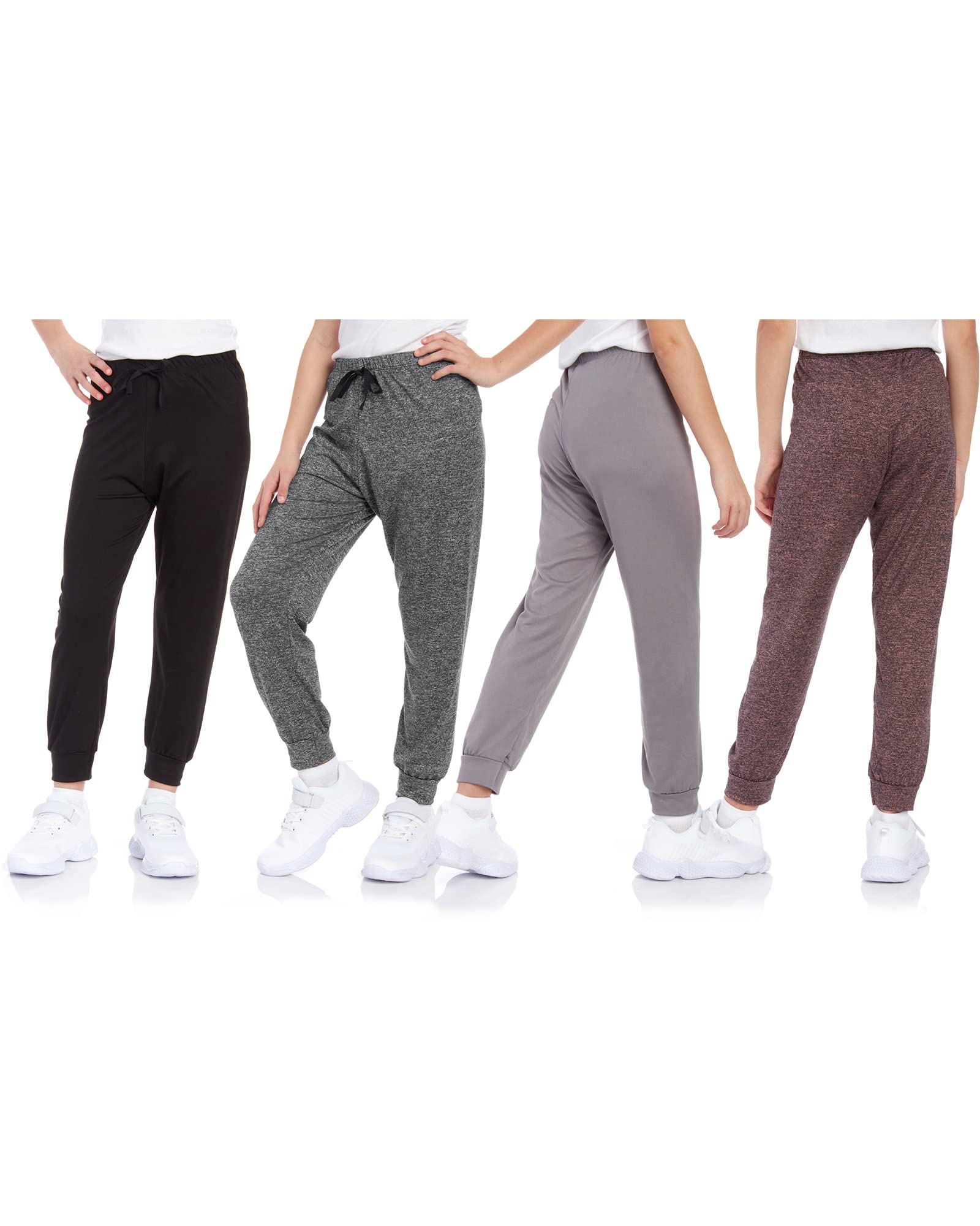 Sweet Hearts Girls' Sweatpants - 4 Pack Super Soft Athletic Performance Jogger Pants: Made in USA (7-16)β, Size 10-12, Black/Grey/Charcoal/Pink Space-dye