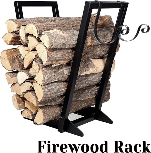 YANGSHUO Firewood Rack Indoor - 23-Inch Fireplace Firewood Holder with Kindling Holder,Heavy Duty Indoor Wood Log Rack