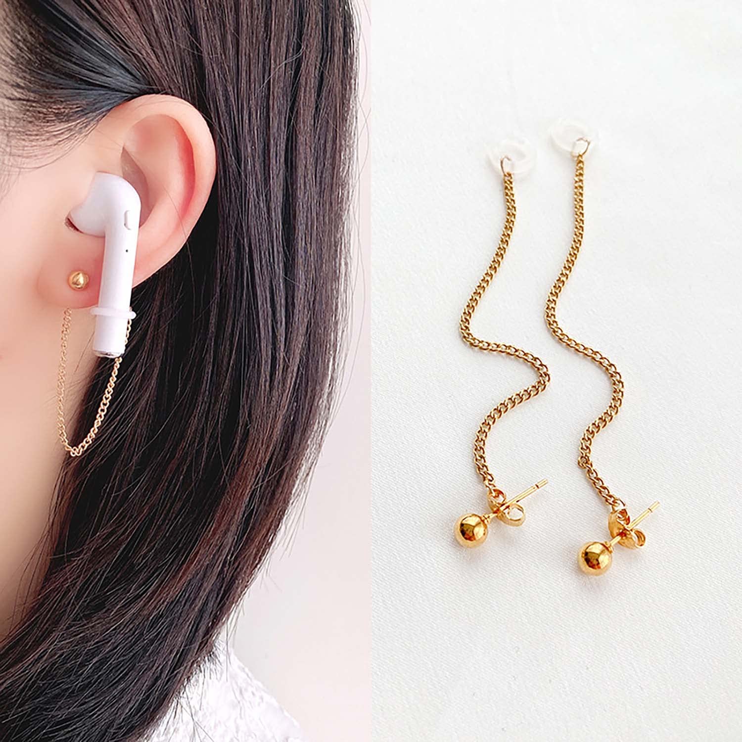 MicroTrouble Wireless Earphones Chain, 1 Pair Wireless Earphone Decorations Prevent Earphones from Falling and Losing. Butterfly Appearance, Metal Material (A)