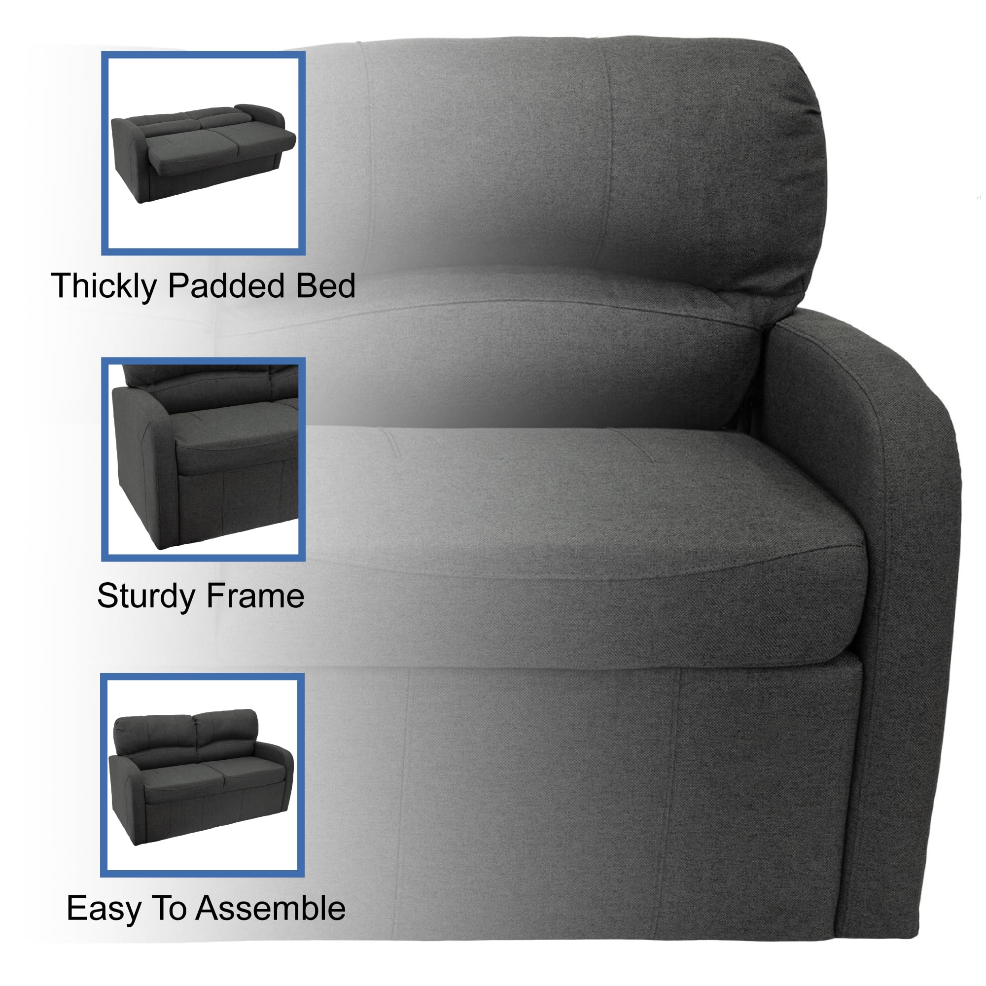 RecPro 65" Jack Knife RV Sleeper Sofa with Arms | RV Furniture | Zero Wall Hugger | Cloth (Fossil)