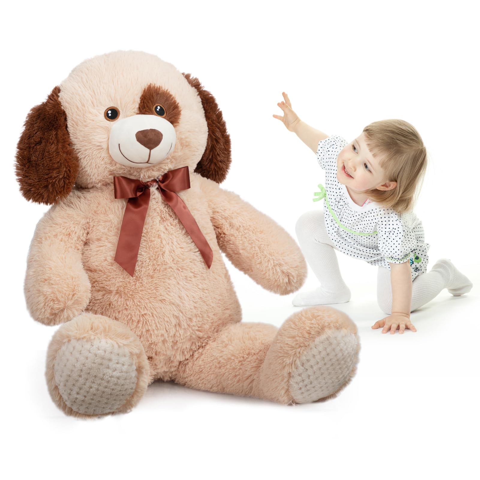 WENMOTDY Giant Panda Stuffed Animal Huge Panda Plush with Ribbon Cuddly Toy Gift for Kids Girlfriend, 39ββ
