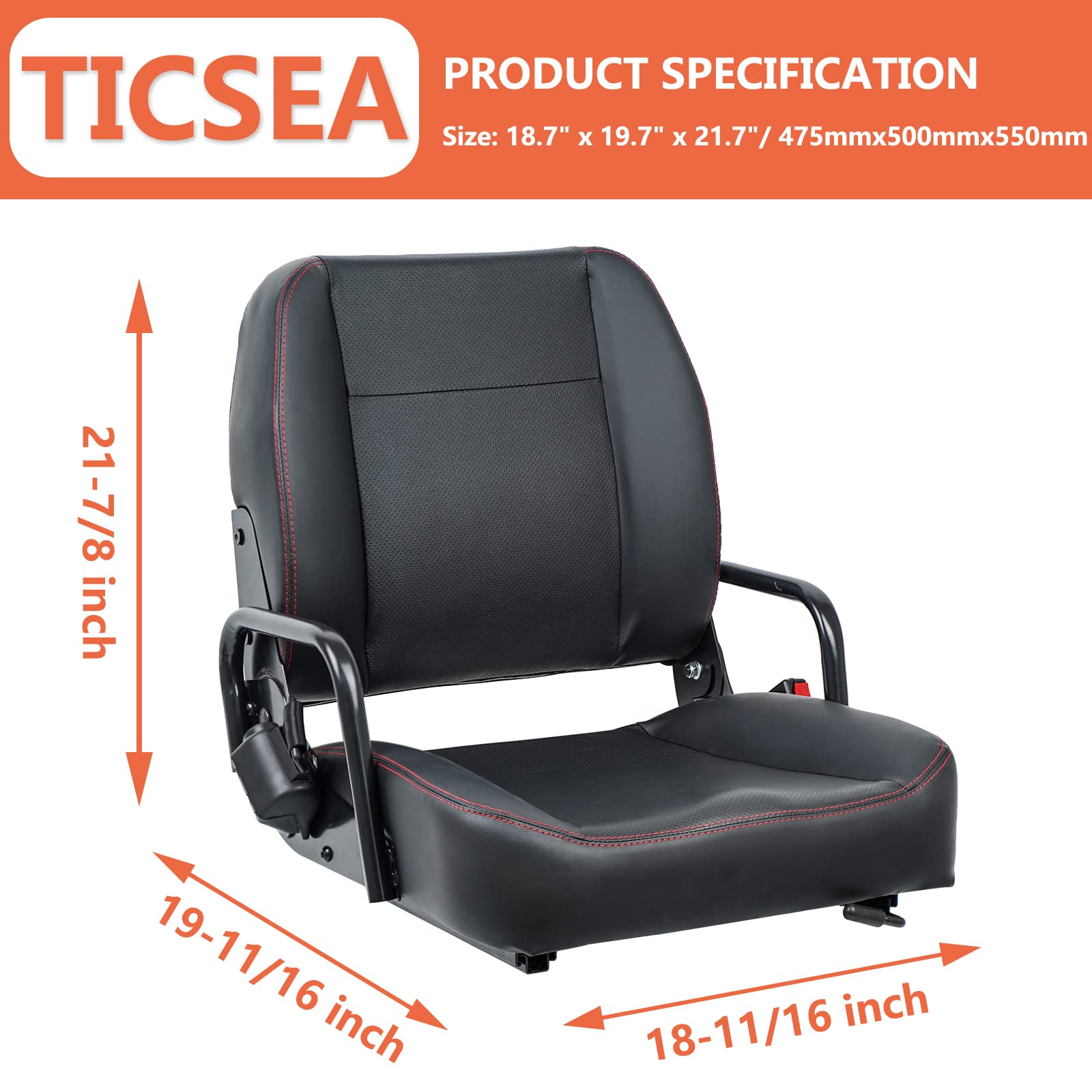 TICSEA Universal Forklift Seat,Tractor Seat with Adjustable Back,Safety Belt and Operator Position Switch,Excavator Skid Loader Backhoe Dozer Telehandler