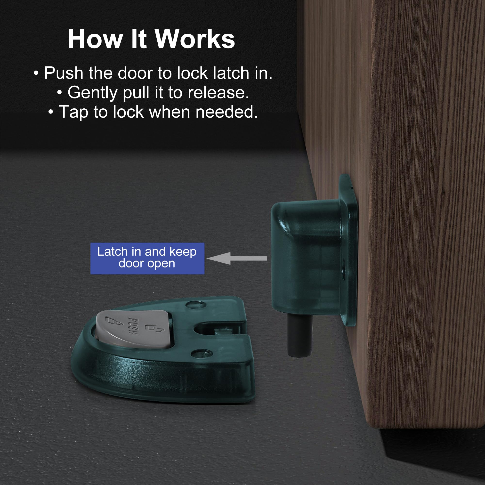 MOSECYOU Door Stoppers to Keep Door Open, Door Holder, Mechanical Doorstop with Lock Feature, Noiseless and Minimalist (2 Pack, Light Black)