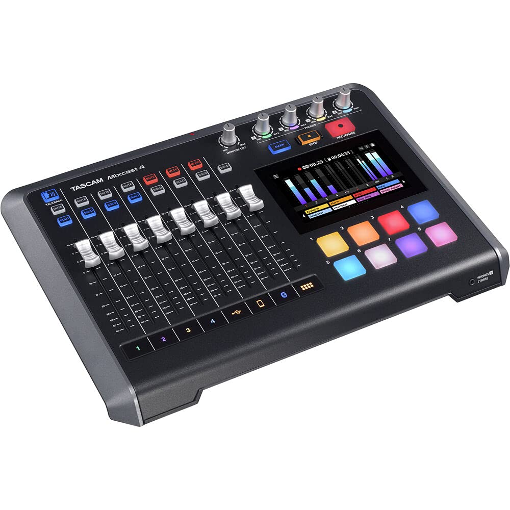 Tascam Mixcast 4 Podcast Station with Built-in Recorder/USB Audio Interface (MIXCAST4) Bundle with 32GB microSDHC Memory Card and 2x CAD GXL1800 Condenser Mic