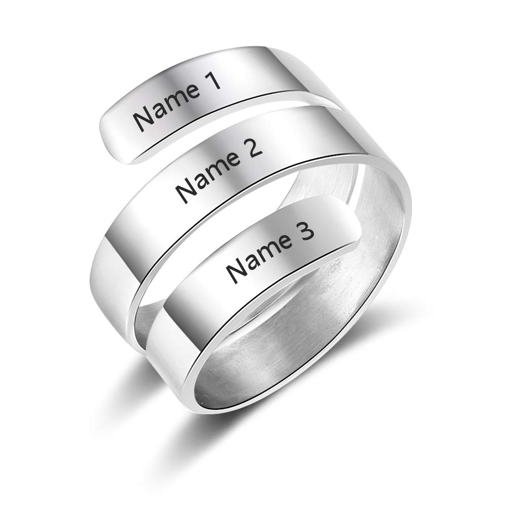 Personalized Ring for 3 Best Friend Engraved Name Wrap Ring for BFF Women Anniversary Promise Rings Jewelry