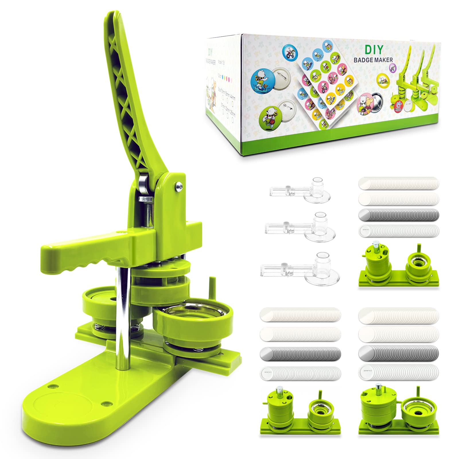 Mimeng Uomo Button Maker Machine Multiple Sizes 1+1.25+2.25inch DIY Pin Maker for Kids, Easy to Use Out of Box and Come with 300 Sets Button Making Supplies and 3 Sizes Circle Cutter
