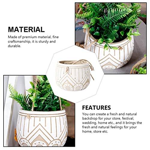 Yardwe 1pc Geometric Line Flowerpot Succulent Hanging Planter Ceramic Planter Suspension Plant Container Flower Pot Vase Planter Pots for Indoor Plants Flower Bed Bonsai Cement White