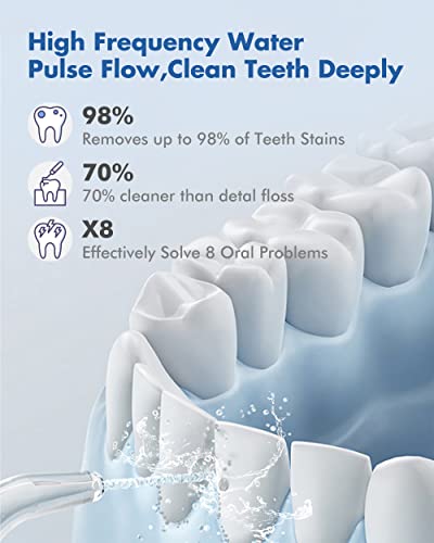 Water flossers Teeth, Cordless Cleaner, VAPTEC Cleaning flosser, Dental 400ml Large Capacity, Portable 360°Rotation 5 Cleaning DIY Modes 6 remplaceable Tips, flossers for Braces, White