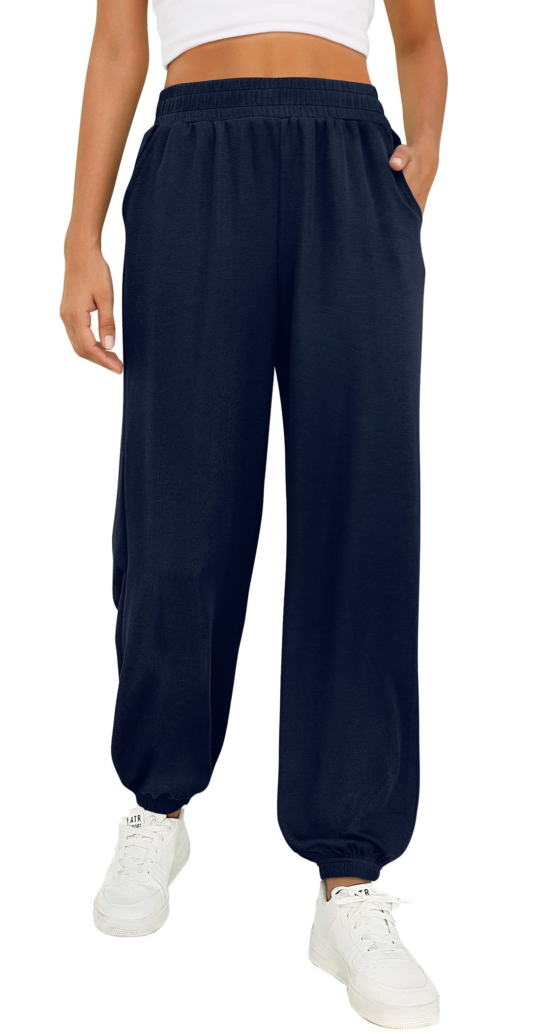 Saloogoe Womens Athletic Pants Casual Workout Sweatpants with Pockets Navy Blue M
