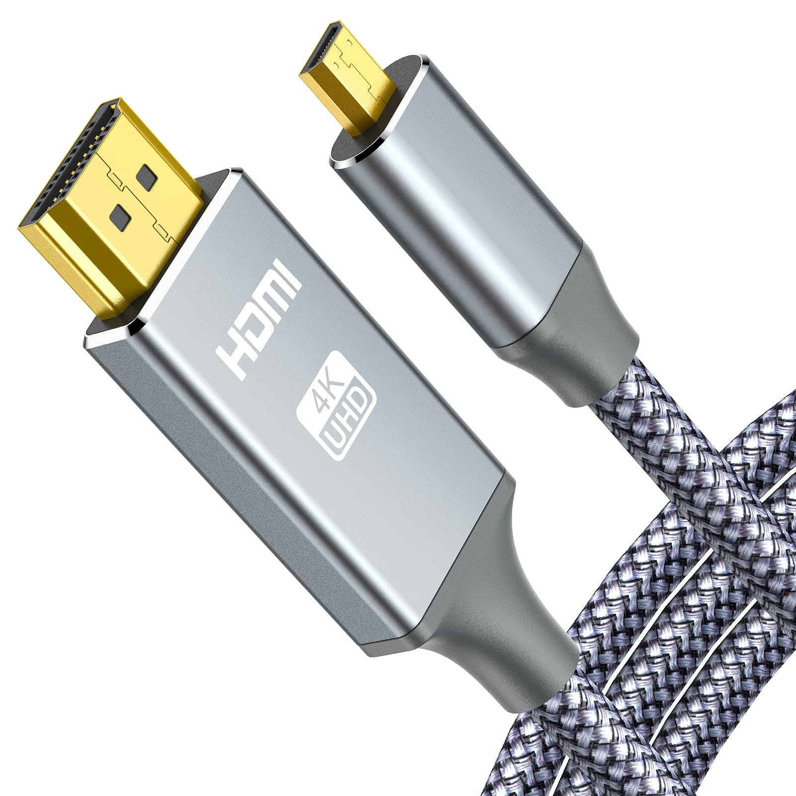 oldboytech 4K Micro HDMI to HDMI Cable Adapter 3FT, Micro HDMI Cable Nylon Braid (Male to Male) 8K/4K@60HZ/3D Grey Compatible with Hero 8/7/6/5, Raspberry Pi 4, A6000, A6300, Nikon Camera