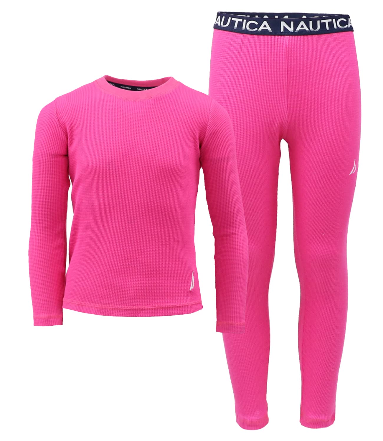 Nautica Girls' 2-Piece Shirt & Pants Base Layer Long Johns Waffle Thermal Underwear Set (Fuchsia, 4)