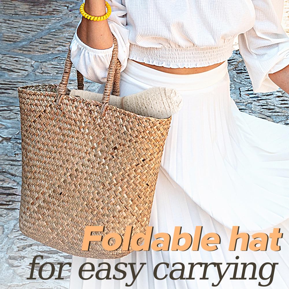 Womens Sun Hat, Floppy Beach Summer Hats with Wide Brim, Packable Lace Hats for Women Beige
