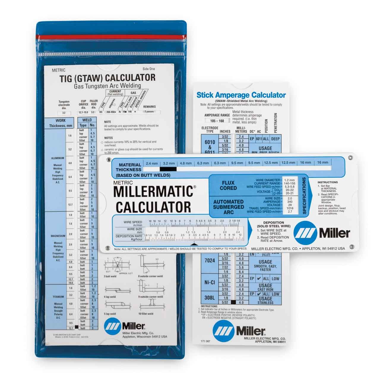 Miller 211600 MIG, TIG, Stick, 3-Pack Calculators, Metric