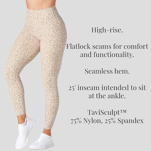 Tavi Women’s High Waisted 7/8 Tight | 25-Inch Inseam | Comfortable Leggings with Pockets | Workouts, Medium, Latte Leopard
