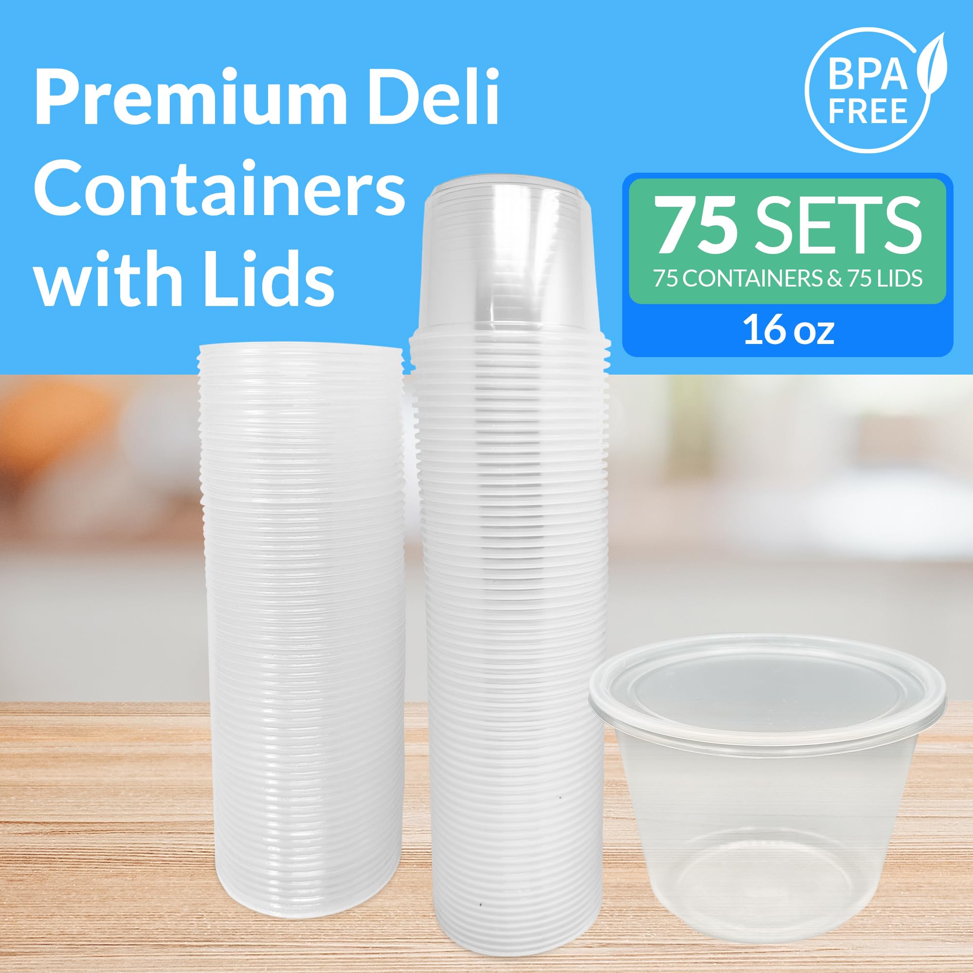 Reli. Deli Containers with Lids (75 Sets), 16 oz | Plastic Deli Containers with Lids 16oz | Clear Soup Containers with Lids, Disposable | To Go Food Storage Containers | Microwave & Freezer Safe