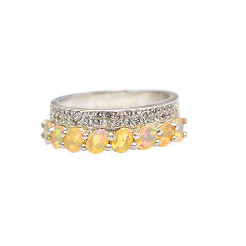 Natural Ethiopian Opal Solid Fire October Birthstone Gems 925 Sterling Silver Engagement Cluster Ring (sterling-silver, 5.5)