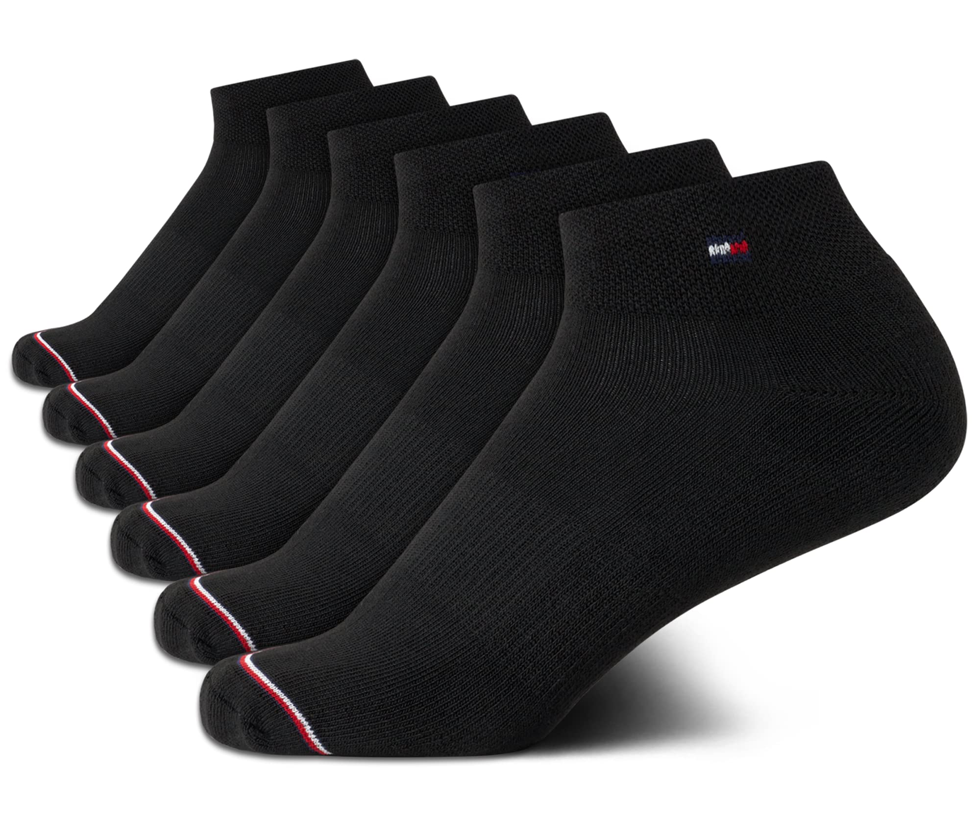 Tommy Hilfiger Women's 6 Pack Flag Sport Cushion Short Crew Socks, Size 4-10, White Assorted