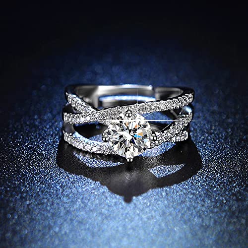 Velamnia Statement Ring for Women Adjustable White Cubic Zirconia Engagement Wedding Band Rings Eternity Ring #6-10# (White)