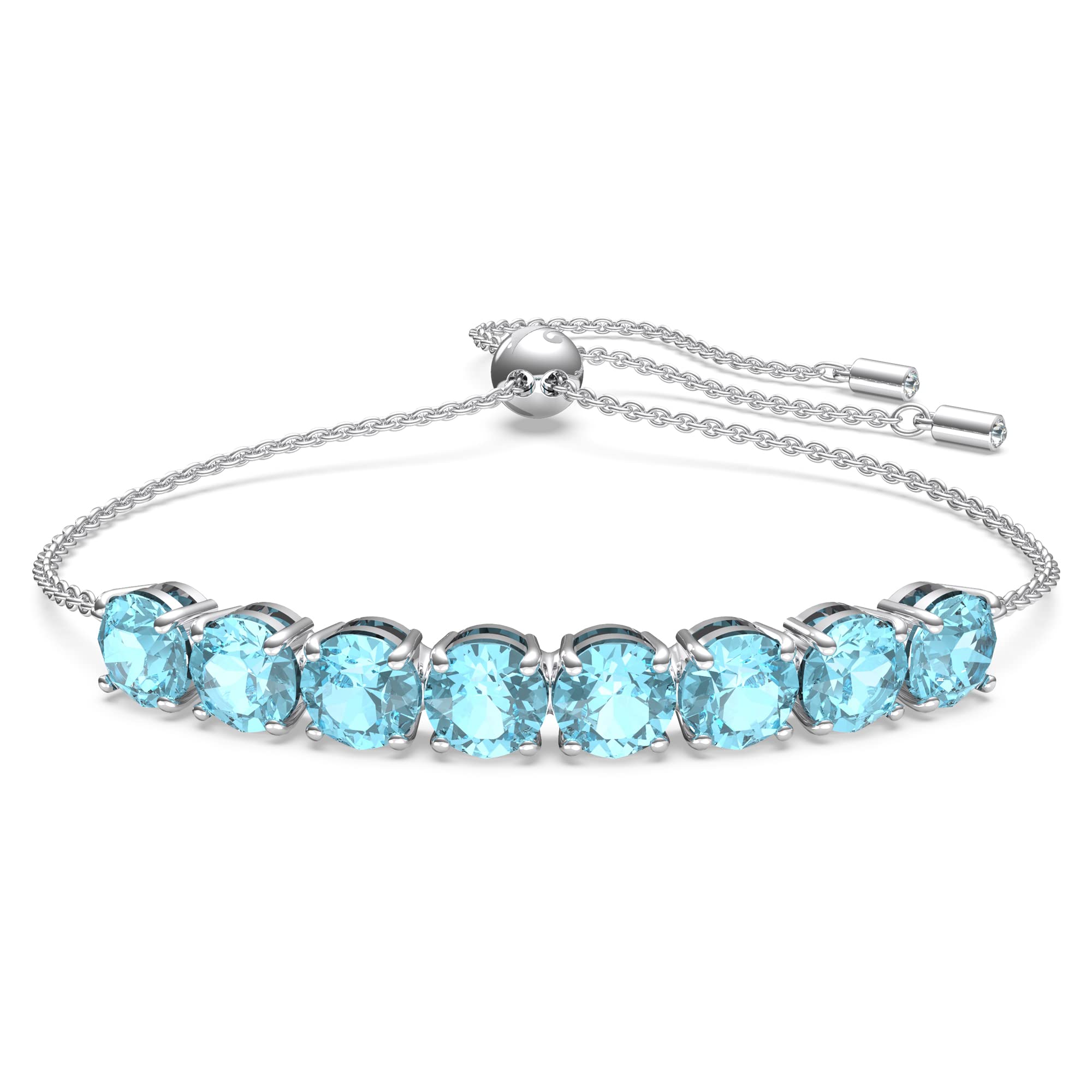 SWAROVSKI Exalta Bracelet, with Light Blue Round-Cut Crystals on a Rhodium Plated Setting with Bolo Style Closure, Part of the Exalta Collection