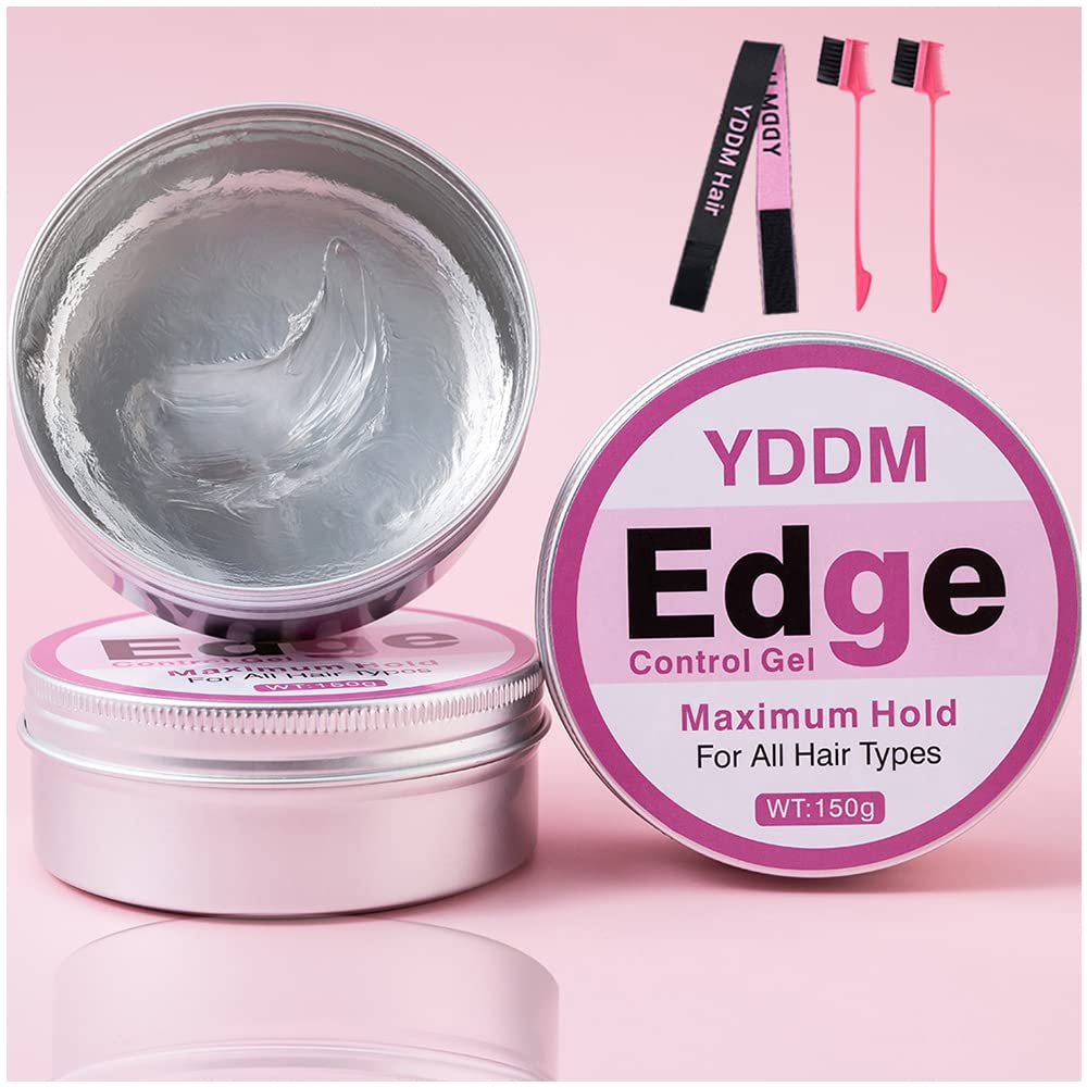 YDDM Edge Control & Braiding Gel,Edge Control for Black Hair Strong Hold Non-Greasy,Hair Gel for Black Women,Non Flake Edges Gel Hair Edge Control(5.3oz+ edge control brush 2Pcs+Smooth Edge Band)