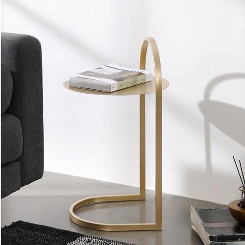Middai Small Side Tables, Living Room Sofa End Table Round Iron Top, Bedside Desk Lamps Tables, 14D X 24" H, Simple and Classic(Size:35 * 35 * 61CM,Color:Gold)