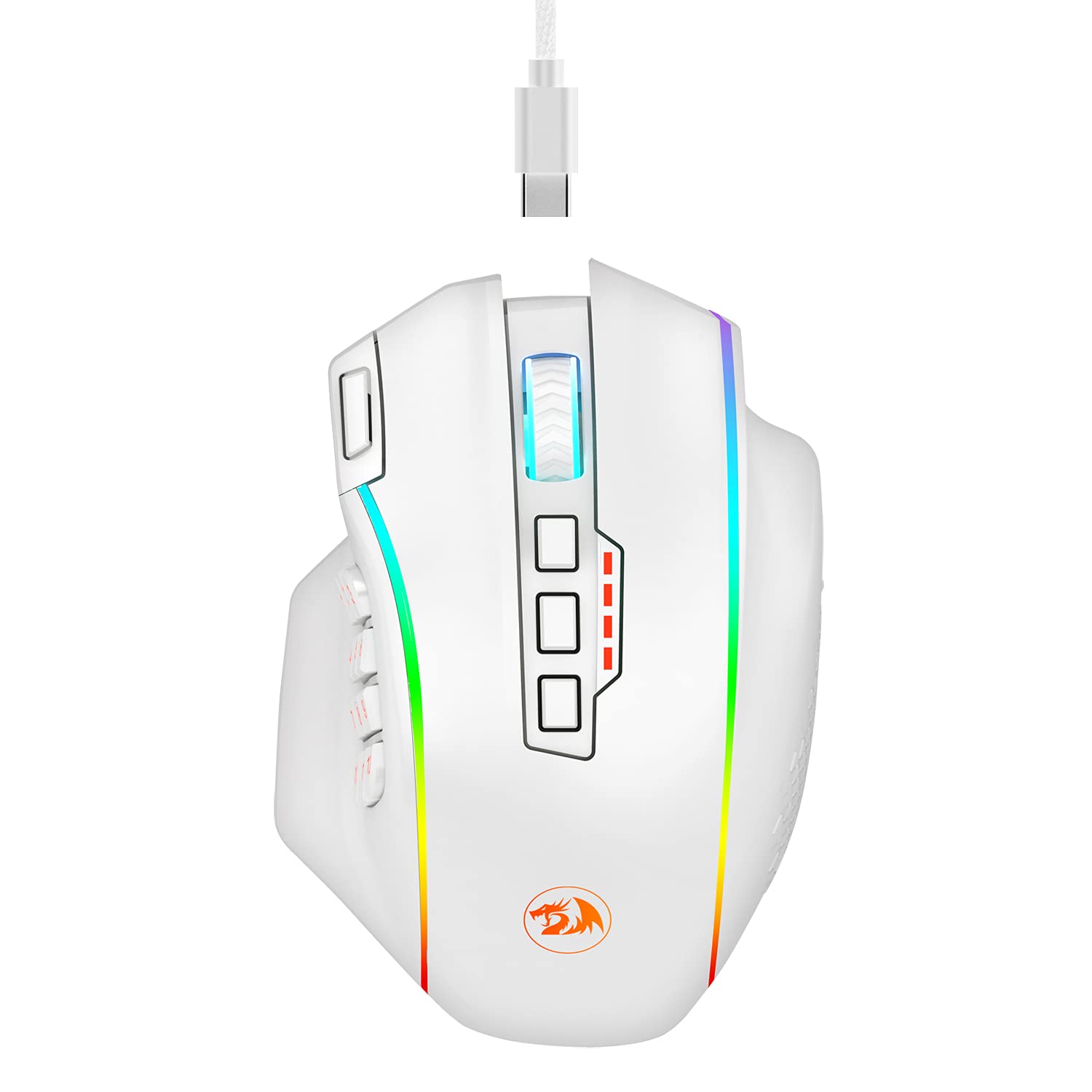 Redragon M901 Gaming Mouse RGB Backlit MMO 16 Macro Programmable Buttons 16000 DPI for Windows PC Computer (Wireless, White)