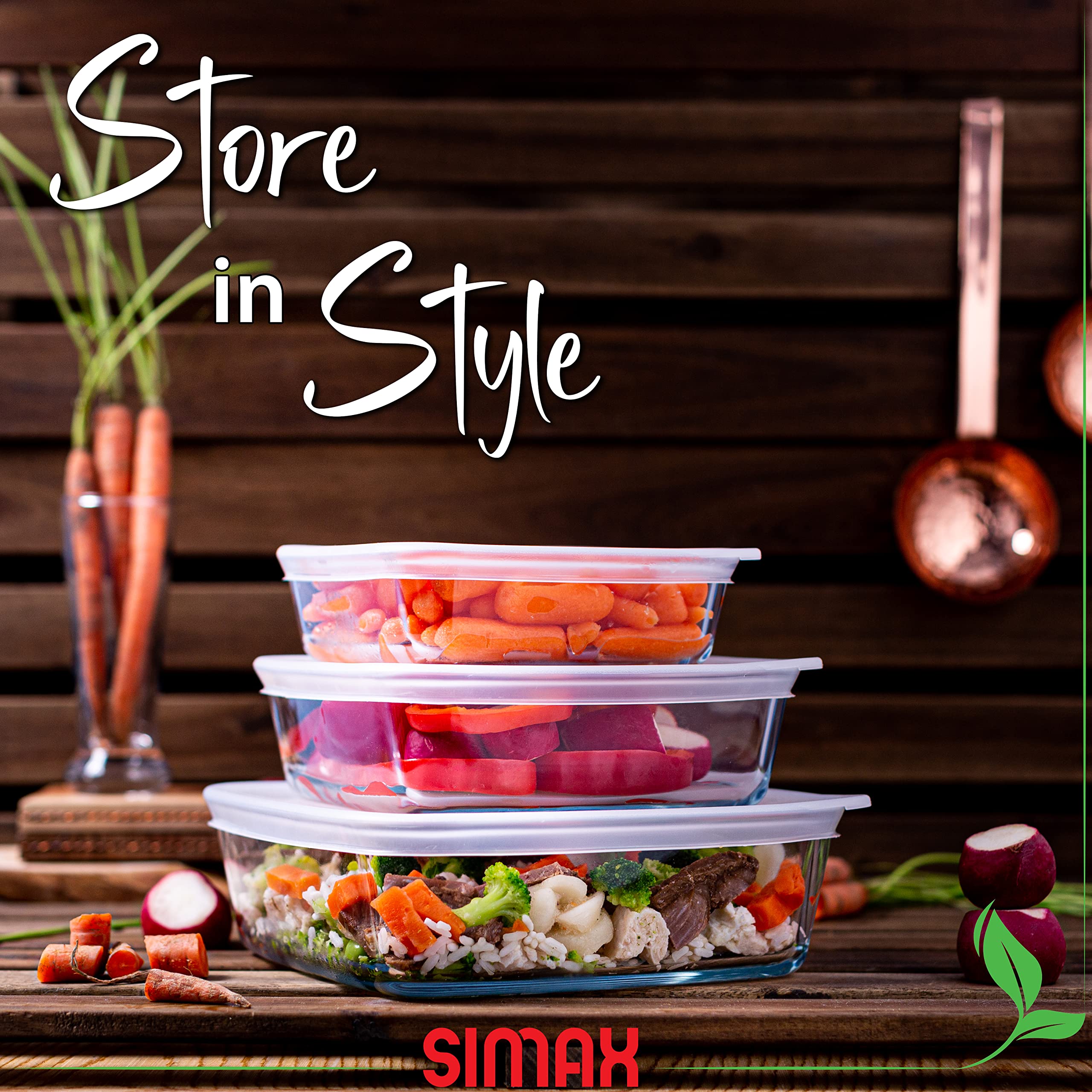 Simax Square Glass Containers With Lids: Meal Prep Container Glass - Borosilicate Glass Food Storage Containers Glass - Set of 3 Glass Food Prep Containers With Lids Airtight - Small, Medium And Large