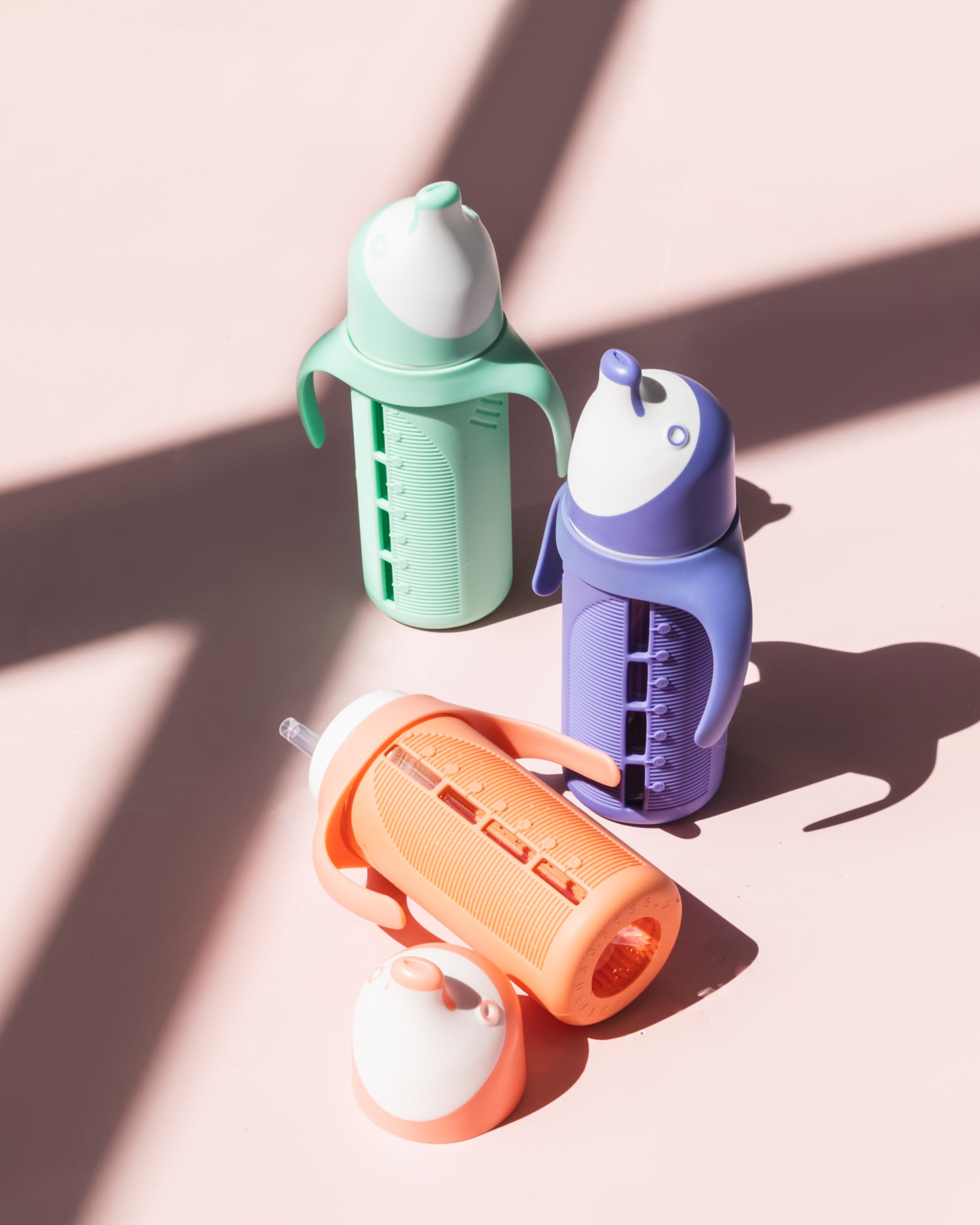 Set of 2 - Glass Sippy Cup for Toddlers - The Luca | Mint Green & Indigo Purple | Spill-Proof | Silicone Straw | 8 oz | Liquids Never Touch Plastic | Removable Handles…