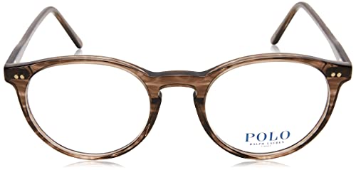 Polo Ralph Lauren Men's PH2083 Round Prescription Eyewear Frames, Shiny Striped Brown/Demo Lens, 50 mm